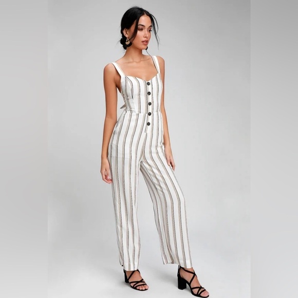 Lush | Pants & Jumpsuits | Lulus Lush Orlanda White Striped Tieback Wideleg Jumpsuit | Poshmark